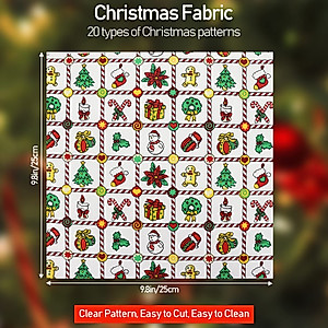 Christmas Fabric Bundles, 20 Pcs Different Pattern Christmas Quilting Fabric, Fabric Squares with Snowman and Santa Christmas Cotton Fabric Sewing Crafting DIY Supplies(9.8 x 9.8 Inch/25 x 25 cm)