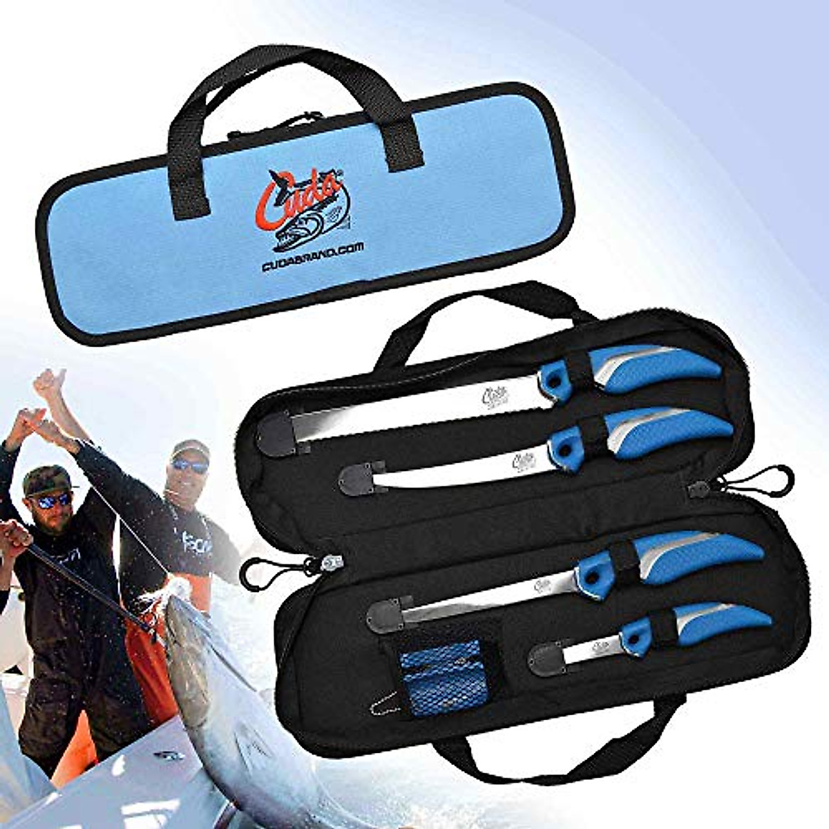 Cuda 6-Piece Fish Fillet Knife Set with Knife Sharpener (18133),Blue