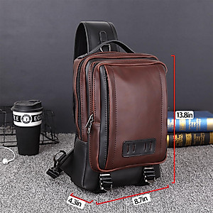 Leather Sling Bag, Casual Backpack Outdoor Crossbody Shoulder Bag Hiking Vintage Chest Bag Travel Camping Fishing Hunting (Brown)