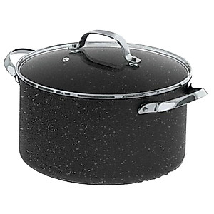 THE ROCK by Starfrit 6-Quart Stockpot/Casserole with Glass Lid and Stainless Steel Handles, Black