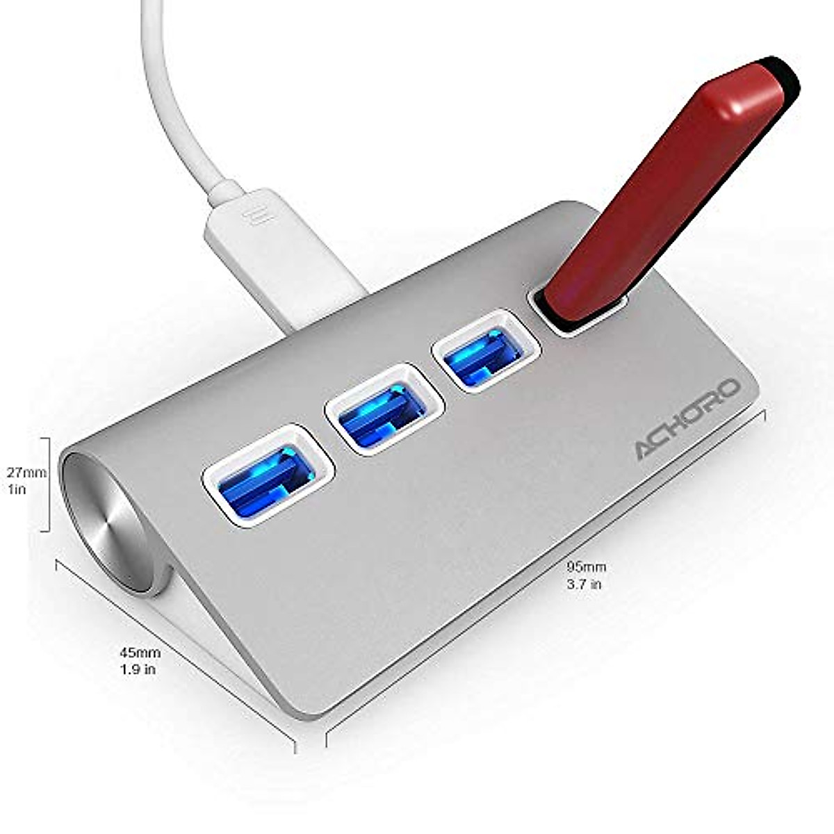 Achoro Premium Quality Computer USB Port Expander – 4 Ports Portable USB Hub - Compatible with MacBook, Windows, iMac, Hard Drive, and PC – High-Speed 3.0 USB HUB (Silver)