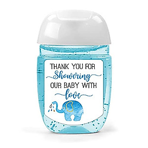Hand Sanitizer Labels Thank You for Showering Our Little One with Love Stickers, Baby Shower Favor Stickers, Baby Shower Party Favors for Boy.