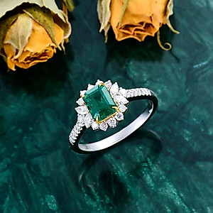 MOLICACI 18K Solid White Gold 1.1 CT Natural Green Emerald Rings with Natural Diamonds, Certified Gemstone Engagement Wedding Rings for Women, US Size 9