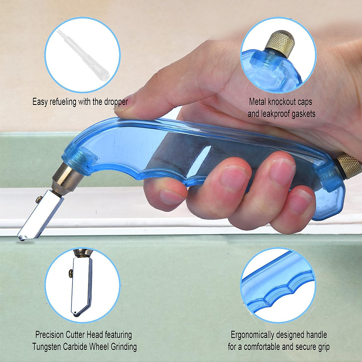 Comfylichi Pistol Grip Oil Feed Glass Cutter 2 Pack - Professional Glass Cutting Tool with Tungsten Cutter Heads and Oil Dripper, for 1-6mm Thick Stained Glass and Mirrors
