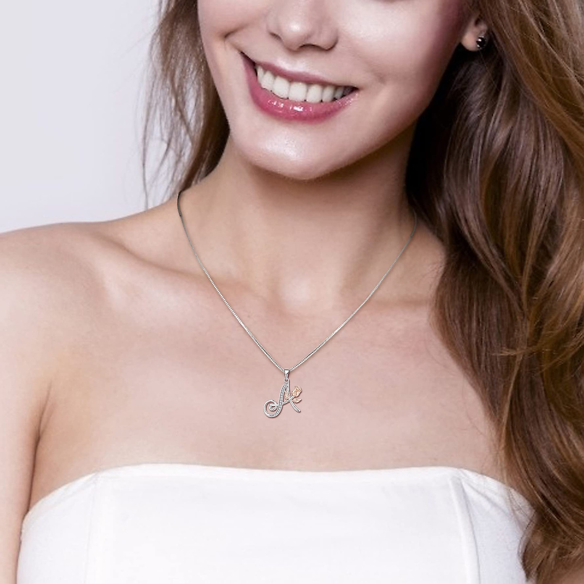 STARCHENIE Initial Necklace for Women Sterling Silver Letters 26 Alphabet Pendant Rose Flower Jewelry Gifts for Family Sisters Friend-A