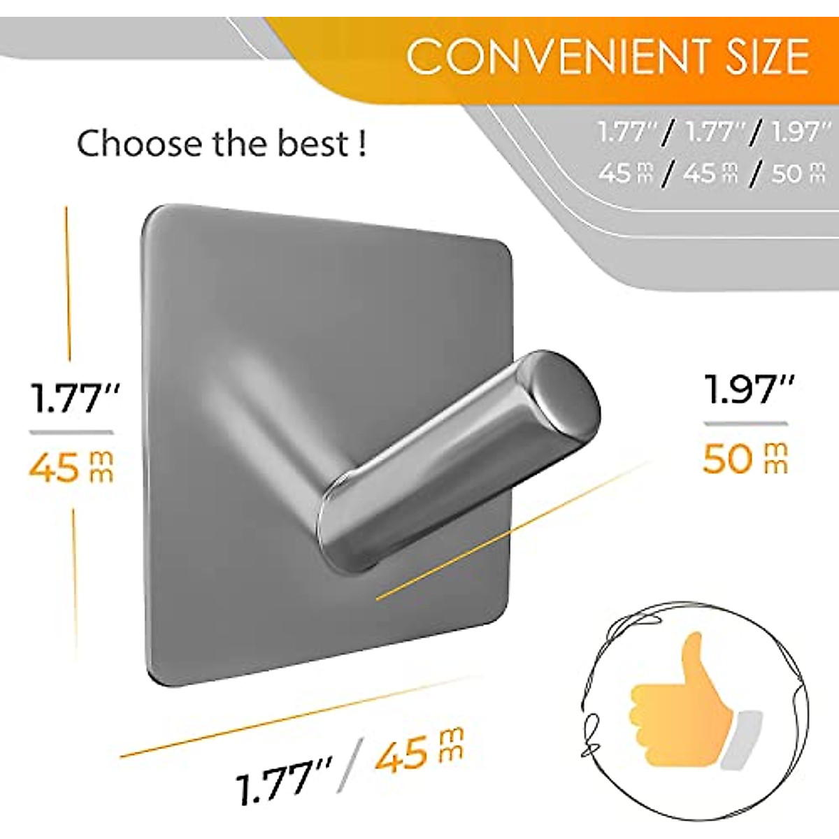 Adhesive Hooks - 5 Pack Heavy Duty Wall Hooks Waterproof Stainless Steel Hooks for Hat Towel Robe Hooks Rack Wall Mount-Bathroom Kitchen Home Hotel Office Cabinet and Bedroom CHROM02