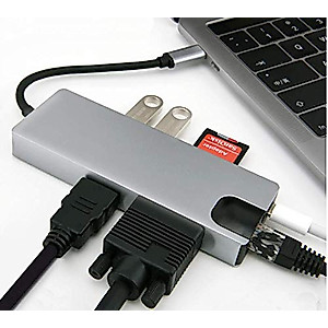 Pocket-Sise Design Multi-fuction 8 in 1 USB 3.1 Type C Adapter Docking Station Combo (Aluminum Alloy Made) with PD Charge/USB 3.0X2/1000M Gigabit LAN/4K HDMI/VGA/TF/SD