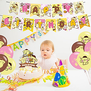 Pompompurin Party Supplies,Birthday Party Decorations for Cartoon Dog for kids with happy birthday banner,cake topper ,balloons for Pompompurin theme birthday party decorations