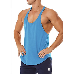 ROWILUX Men's Workout Quick Dry Soft Gym Bodybuilding Stringer Tank Tops (Sky Blue, L)