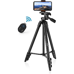 Camera Tripod with Travel Bag, Cell Phone Tripod with Wireless Remote and Phone Holder, Compatible with All Cameras, Cell Phones, Tiktok,Projector, Webcam, Spotting Scopes