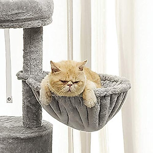 Hey-brother Cat Tree with Scratching Board, Cat Tower with Padded Plush Perch and Cozy Basket, Multi-Platform for Jump, Light Gray MPJ005W