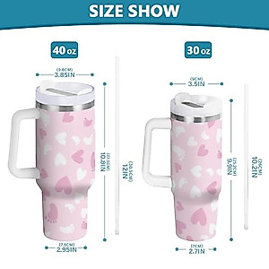 DIGTIA Stainless Steel Insulated Tumbler w/Handle & Straw, Pink Heart Double Wall Vacuum Travel Coffee Mug Cup w/Lid, Leak-Proof Sports Cute Water Bottle,40oz