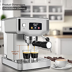 Homtone Espresso Machine 20 Bar, Stainless Steel Espresso Machine with Milk Frother for Cappuccino, Latte, Touch Screen Espresso Coffee Maker for Home (Modern)