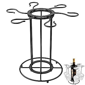 Metal Countertop Wine Glass Rack, Tabletop Bottles Stemware Storage Display Holder Holds 6 Cups 1 Bottle, Freestanding Wine Glasses Stand for Kitchen Home Bar Cabinet Pantry Decor (Style 1)