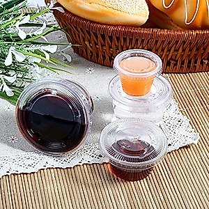 Pilipane 50 Sets Clear Disposable Plastic Portion Cups with Leakproof Lids,Leakproof Jello Shot Cup Mini Containers for Salad Dressing Sauce Condiment Snack Souffle and Salsa, Disposable(2oz)