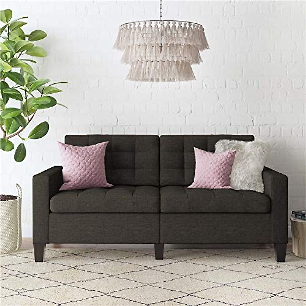 DHP Emily Upholstered Sofa Couch Living Room Furniture, Grey