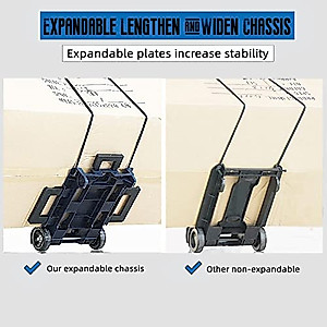 Folding Luggage Cart with Expandable Chassis,2 Wheels Folding Hand Truck Dolly,Collapsible Light Duty Dolly for Moving Shopping Travel Office Use,50lbs(Black)
