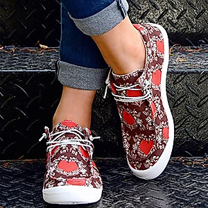 Women Shoes Casual Valentine Day Love Printing Sports Shoes Canvas Fashion Casual Shoes Narrow Shower Slippers Women Red