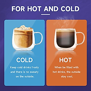 WEECHUNG 16oz Double Wall Glass Coffee Mugs Set of 2, Clear Coffee Mug, Insulated Glass Coffee Cups, Glass Mugs with Handles, Large Coffee Mug for Cappuccino, Americano, Tea