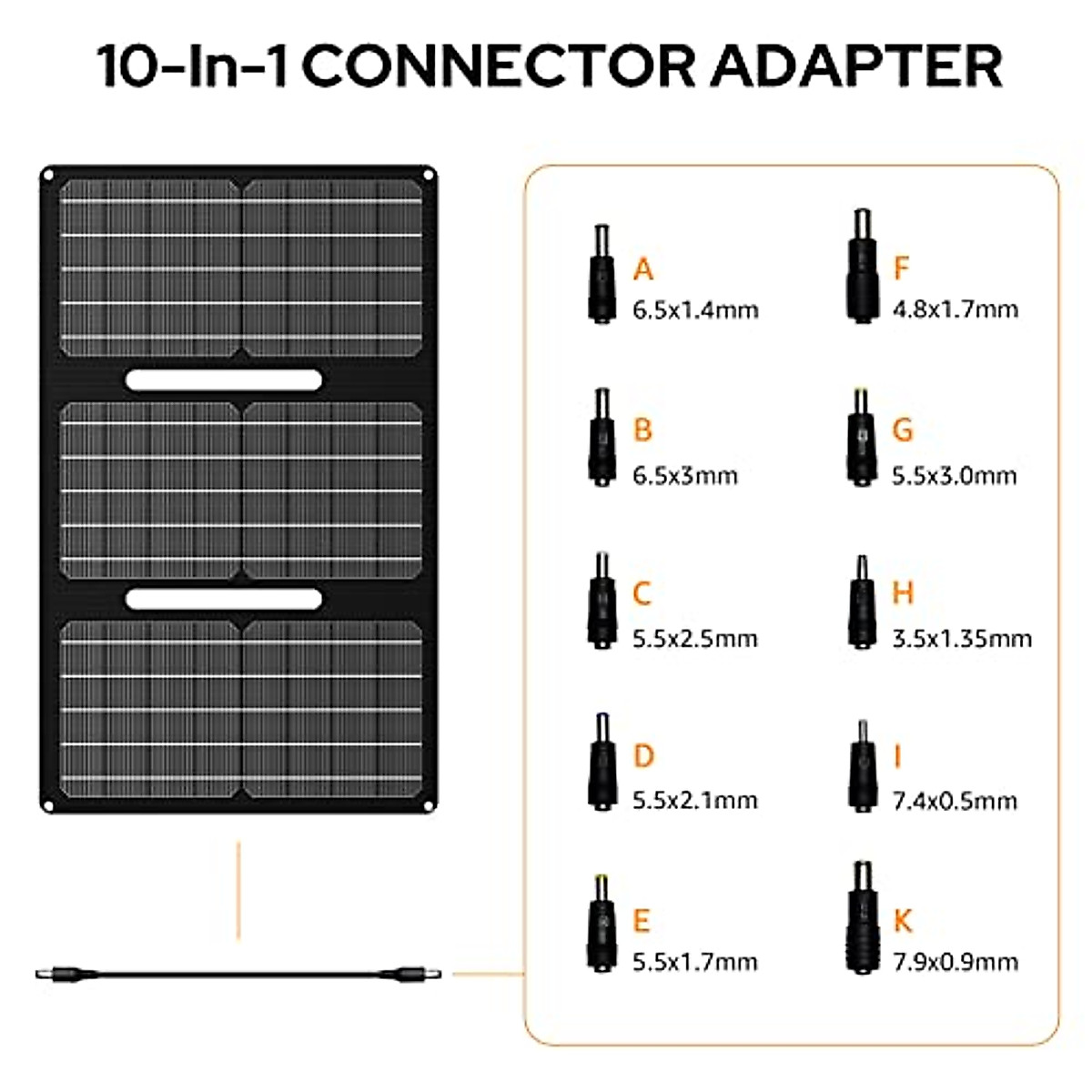 Portable Solar Panel with 15V DC Output, 30W Foldable Solar Charger for Solar Generator,10 in 1 Connectors, DC to DC Cable, Waterproof IP65 for Outdoor Camping RV Road Trip Off Grid Life
