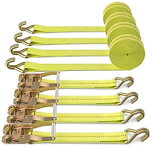 Autofonder Ratchet Tie Down Strap - 4 Pack 2" x 27' Heavy Duty Ratchet Straps with Aluminum Handle, Cargo Straps for Moving Appliances, Lawn Equipment, Motorcycle in a Truck