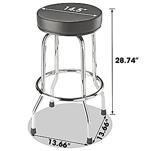 BIG RED Torin Swivel Bar Stool: Padded Garage/Shop Seat with Chrome Plated Legs, Black, 28.74" Tall, 18.5" Diameter