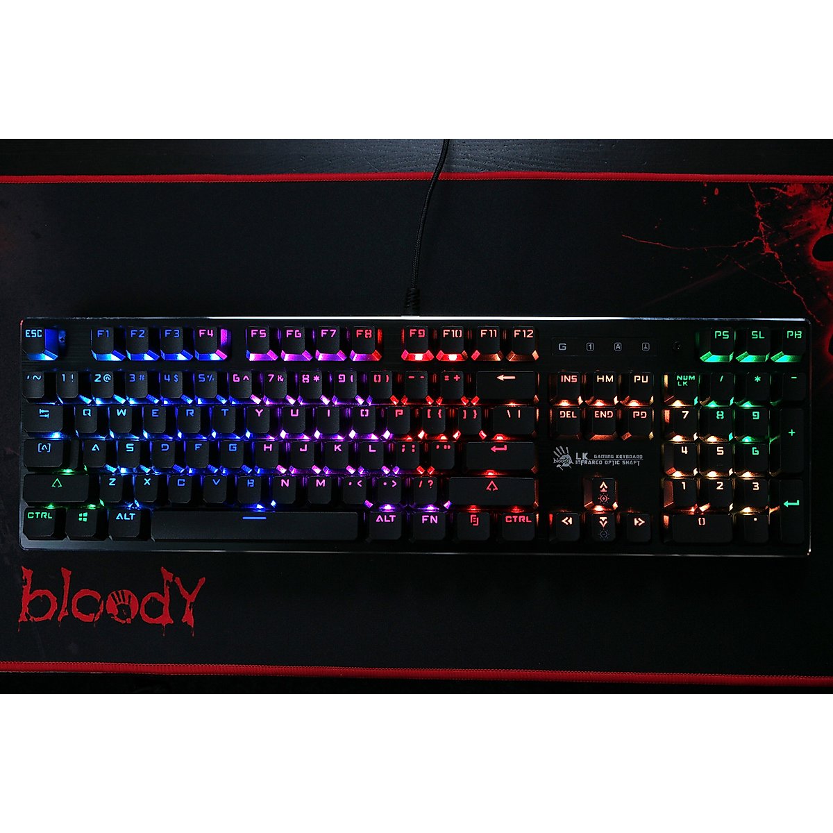 Bloody B820 Optical Mechanical Gaming Keyboard with Individually Backlit RGB LED Keys Wired, 104 Keys Standard, Red Switch - MX Red Equivalent for Windows PC and Laptop