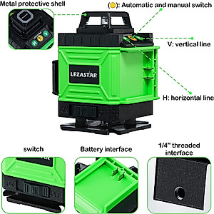 16 Line Lasers Level,4x360°Horizontal Vertical Cross Line Laser Level Tool with Remote Controller&2 Rechargeable Battery&Magnetic Rotating Stand&Hard Case for Picture Hanging/Construction/Tiling Floor