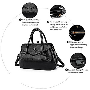 JESSWOKO Black Crocodile Texture PU leather all-match Tote Handbag Crossbody Top handle Bag for Women Purse Bags Handbags JT009L