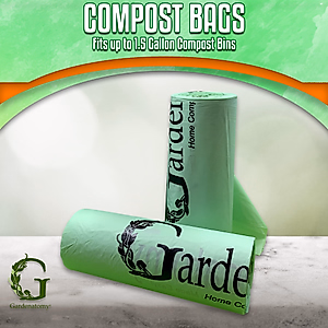 Compostable Trash Bags for Kitchen Compost Bin - Fits 1, 1.2, 1.3, 1.5 Gallon Biodegradable Compost Bags for Kitchen Pail liners- Package of 2-50 bags per Roll fits Gardenatomy, Goldsol and Other Bins