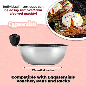 Eggssentials Egg Poacher Replacement Spare Stainless Steel Anti-Stick PFOA Free Individual Removable Poaching Cups (4)