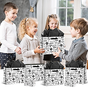Large Puppy Dog Paw Print Gift Bags with Card Tissue Paper Let's Pawty Party Decorations Black White Dog Wrapping Paper Bag Paw Print Favors Treat Goodie Bags for Boys Girls Kids Christmas Pet Birthday Party Decor
