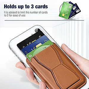 Tomorotec Wallet Phone Card Holder Compatible with MagSafe Apple iPhone 12/13/14 Series Easy Access Magnetic Synthetic Leather Phone Wallet Fits 3 Cards Phone Stand for Multiple Viewing Angles (Brown)
