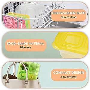 YULEER Bento Snack Boxes - Reusable 4-Compartment Food Containers with Transparent Lids, Set of 10