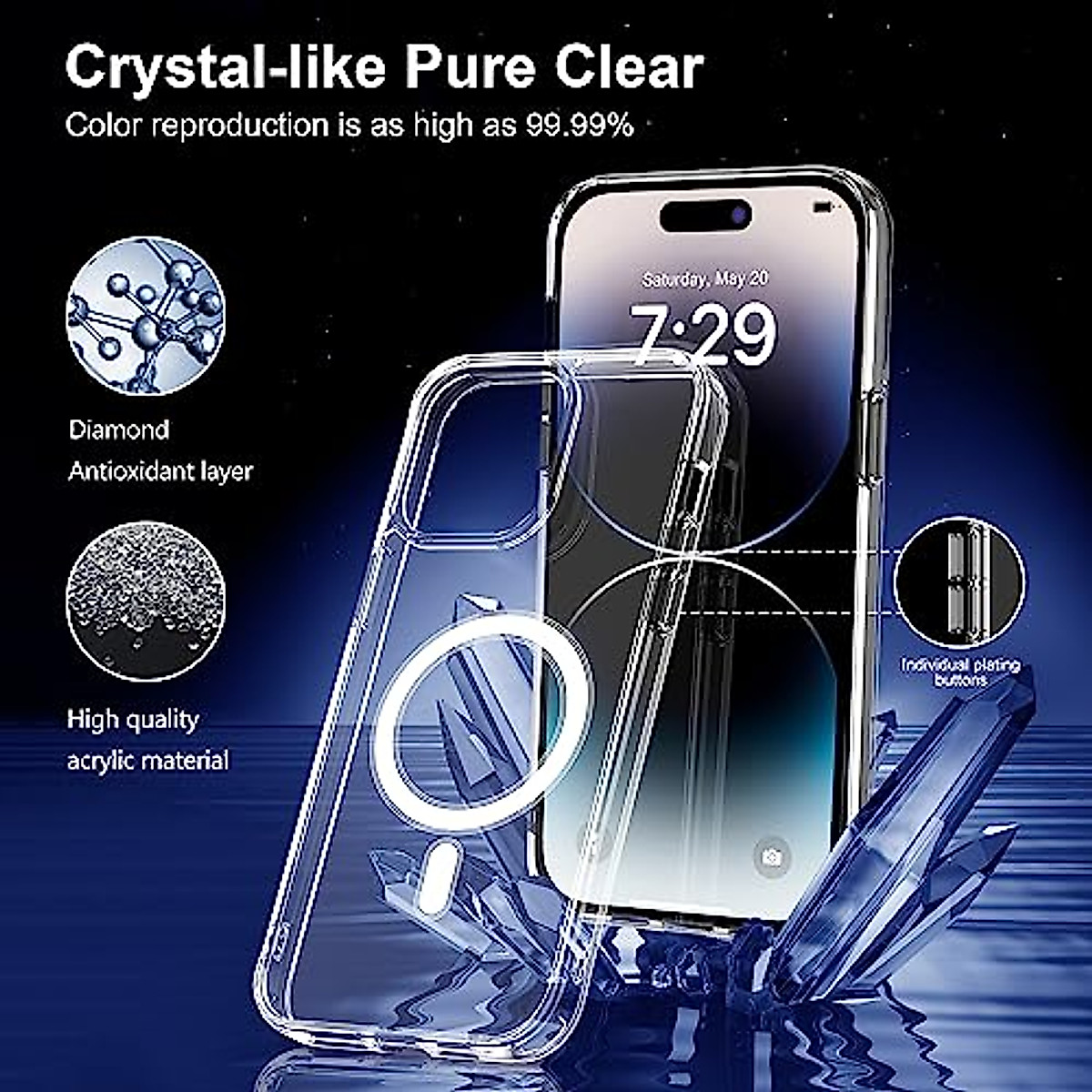 NuSpec for iPhone 14 Pro Max Case 6.7-Inch, [5 in 1 Bundle] 1X [Clear Shockproof Slim Case] 2X [Glass Screen Protector] 2X [Camera Lens Protector] [Anti Yellowing] [Military-Grade Drop Protection]