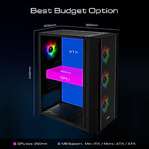 GAMDIAS ATX Mid Tower Gaming Computer PC Case with Side Tempered Glass, 4X 120mm ARGB Case Fans and Sync with 5V RGB Motherboard and Excellent Airflow
