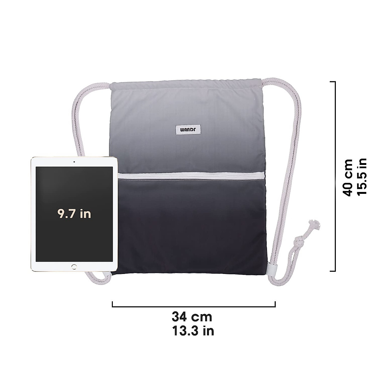 WANDF Drawstring Backpack String Bag Sackpack Cinch Water Resistant Nylon for Gym Shopping Sport Yoga (Grey)