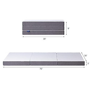 Molblly Folding Mattress, Tri-fold Gel Memory Foam Portable Mattress Topper with Washable Cover, Foldable Camping Mattress Guest Bed - Twin 75"X38"X3''