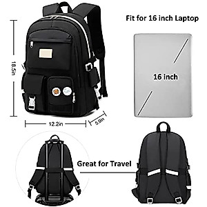 PJMarts Laptop Backpacks 15.6 Inch School Bag College Backpack Lightweight Durable Cute Daypack for Teens Girls Women Students (Black)