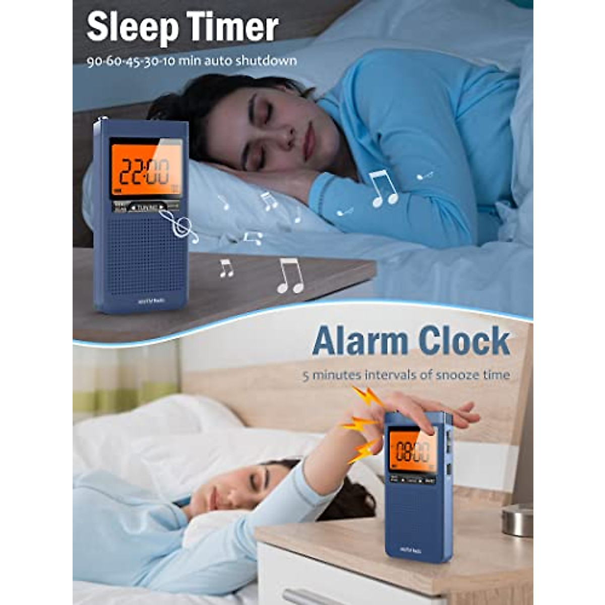 AM FM Portable Radio,Pocket Radio with Best Reception,Transistor Radio with Big Digital Screen, Sleep Timer,Stereo Earphone Jack, and Alarm Clock Operated by 2 AAA Batteries for Jogging, Walking(Blue)