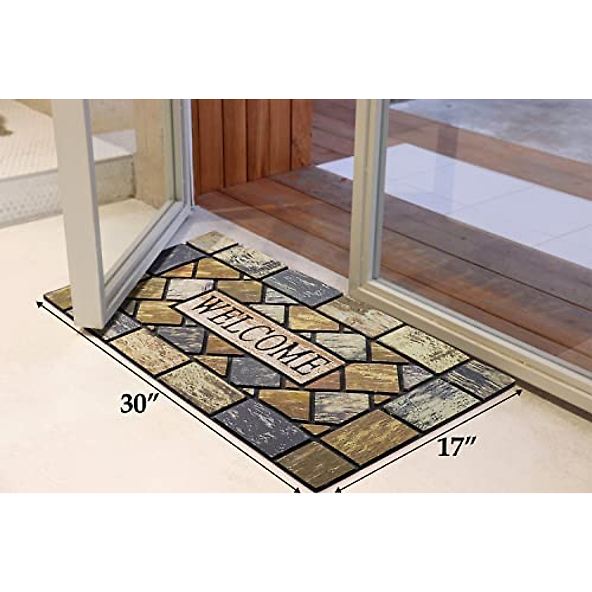 MTOUOCK Welcome Mats Outdoor, 17 * 30" Front Door Durable Mat for Non Slip Rubber Outdoor Home Entrance, Geometric Shape Style Outside Entry