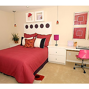 Simple Designs LT2024-PNK Brushed Steel Stick Table Desk Lamp with Charging Outlet and Drum Fabric Shade, Pink Shade