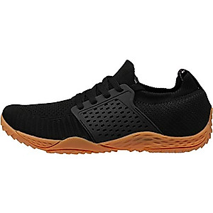 WHITIN Men's Trail Running Shoes Minimalist Barefoot 5 Five Fingers Wide Width Size 12 Low Zero Drop Male Parkour Road Sport Toe Box Gym Workout Fitness Breathable Beach Black Gum 45
