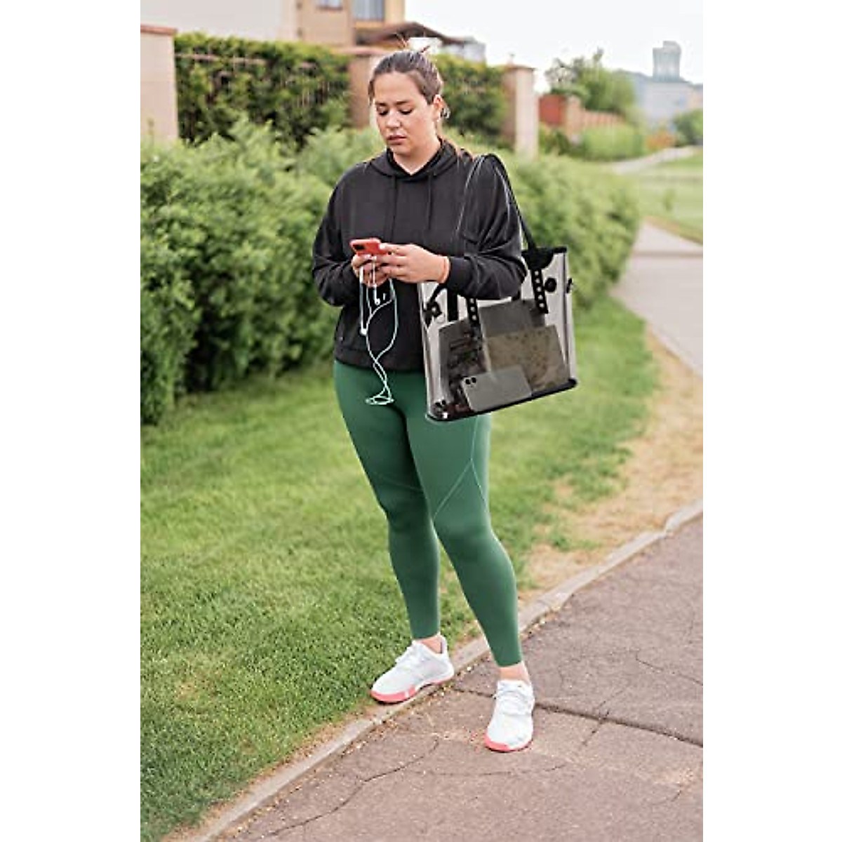 Arnosoar Clear Tote Bags Handbag Purse for Women Shoulder Beach Bag Set Large Transparent Black