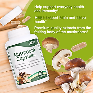 Salate Lion's Mane Supplement Organic Mushroom Extract for Memory and Focus, Concentration & Immune Support Brain Capsules with 100% Fruit Bodies & Extracts