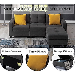 Flesser Loveseat Sofa Small Sectional Couch with Storage Modular Couch Love Seat with Ottoman for Small Spaces Velvet Convertible Bedroom Couch in Dark Grey