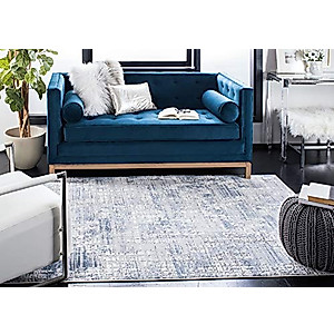 SAFAVIEH Amelia Collection 9' x 12' Blue/Grey ALA786M Modern Abstract Distressed Non-Shedding Living Room Bedroom Dining Home Office Area Rug