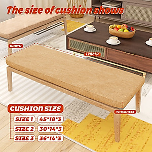 mudilun Bench Cushion for Indoor/Outdoor with Velcro Non-Slip Patio Furniture Cushions Durable Thickened Piano Chair Pads for Window Shoe Kitchen Dining Room Cushions (30x14x3, Khaki)