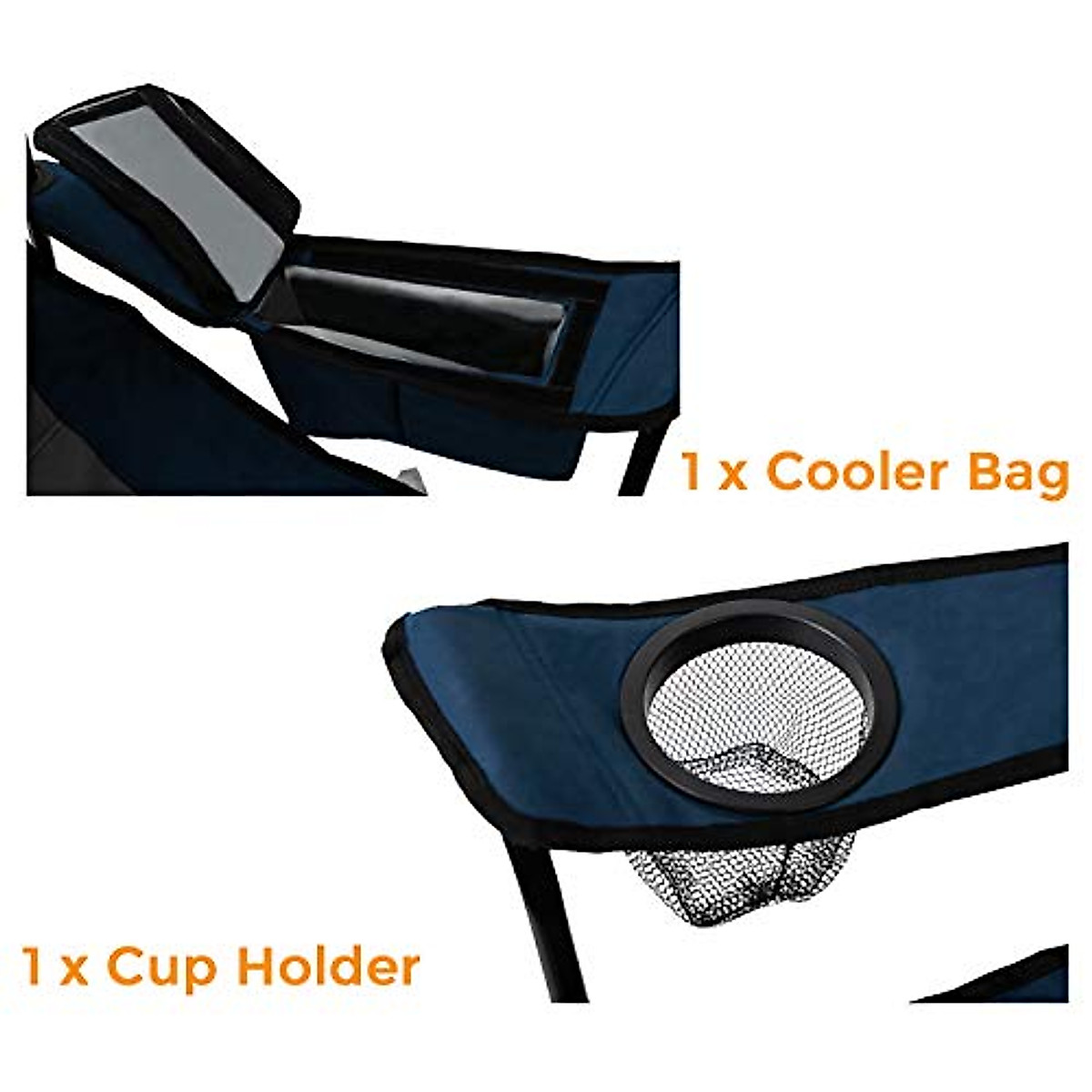 Pacific Pass Quad Camp Chair w/ Built-In Cooler and Cup Holder, Includes Carry Bag - Navy/Gray