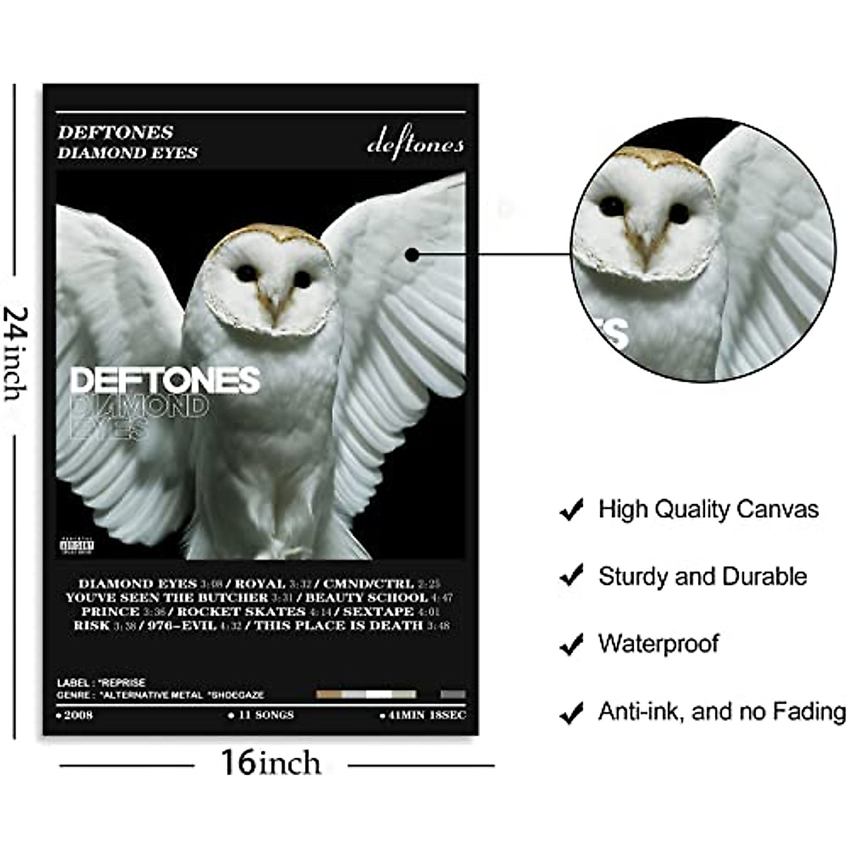 Dnuzlk Deftones Poster Diamond Eyes Music Album Cover Posters Canvas Poster Wall Art Prints Painting for Living Room Decoration Gift 16" x 24" Unframed